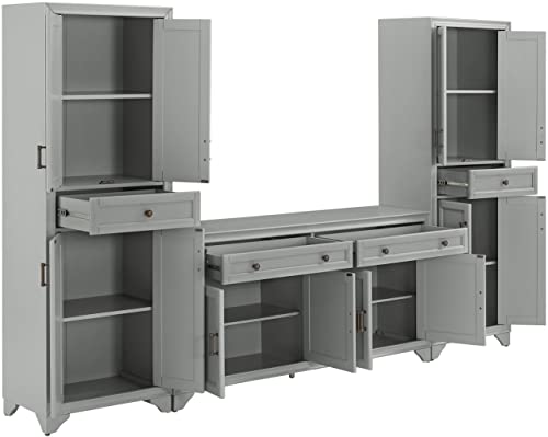 Crosley Furniture Tara 3-Piece Entertainment Set with Sideboard and 2 Storage Cabinets, Distressed Gray