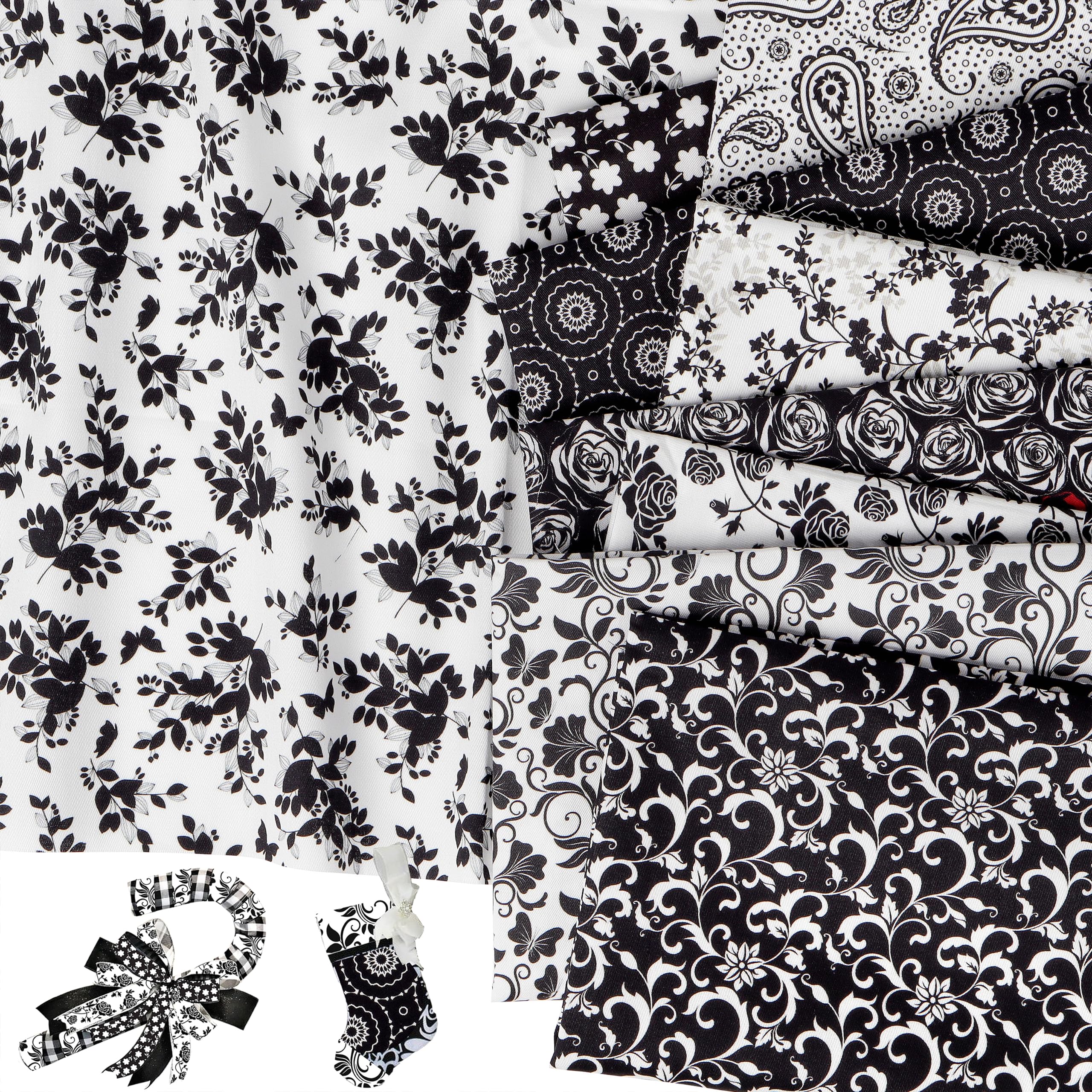 Black White Floral Cotton Fabric: ZAIONE 9Pcs Flower Printed Fabric Fat Quarters 18βx20β Quilting Squares for Patchwork DIY