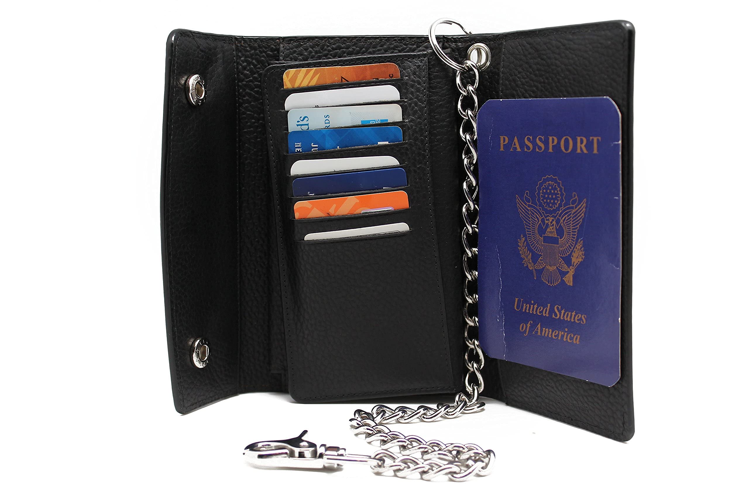 Juzar Tapal Collection Bifold Leather Wallet for Men with ID Window and Zipper Pocket, RFID Blocking, Thick and Durable Credit Card Holder (J277LCB-Long Chain Wallet)