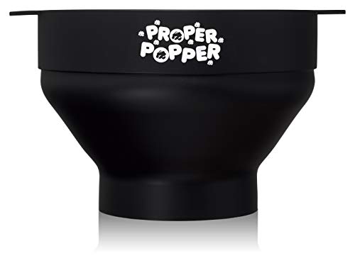 The Original Proper Popper Microwave Popcorn Popper, Silicone Popcorn Maker, Collapsible Bowl BPA Free & Dishwasher Safe - (Black)