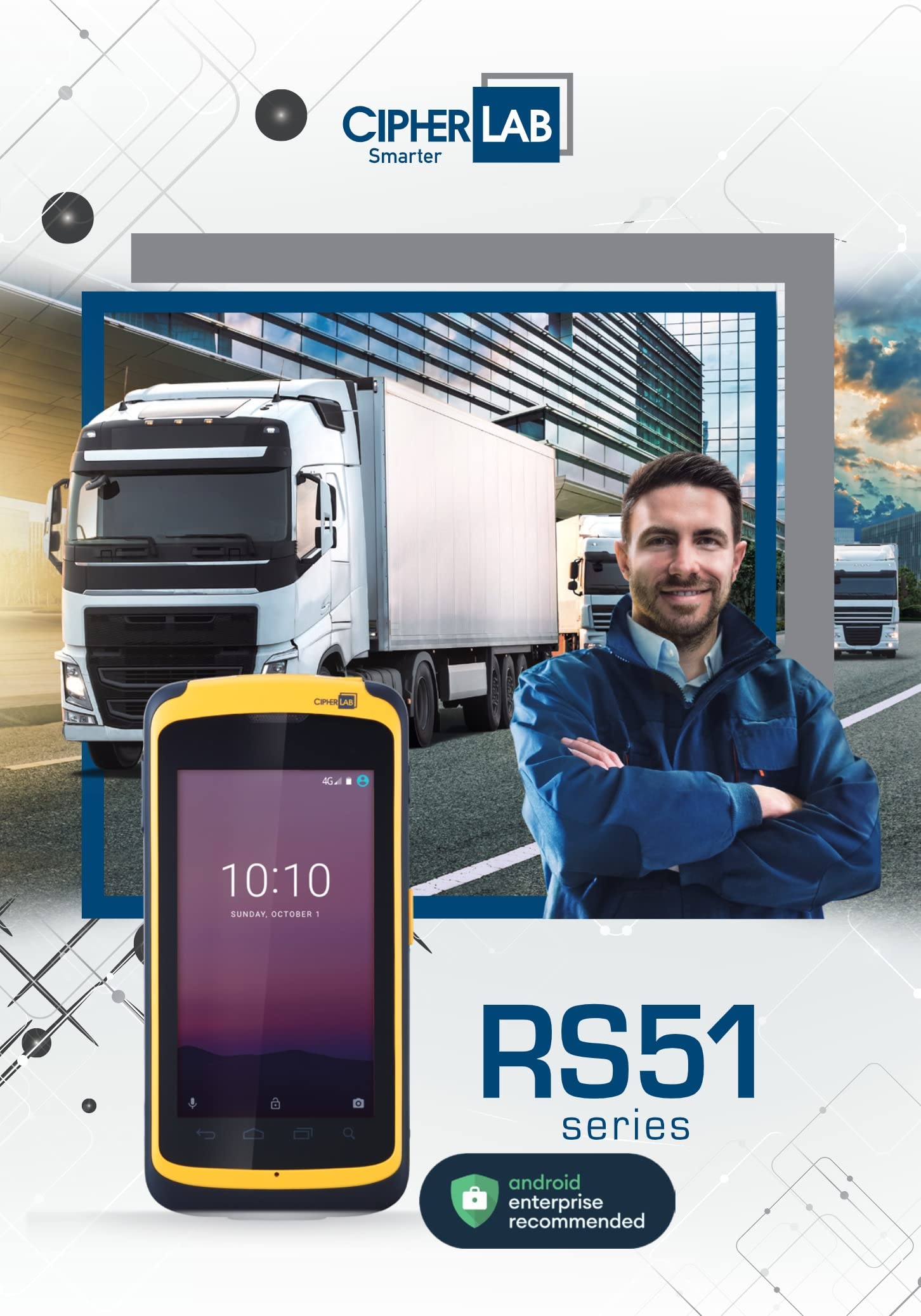 CipherLab RS51 2D Imager Android 8.1 LTE/BT/WiFi/GPS/NFC/GMS Barcode Scanner 4.7" HD Touch Screen