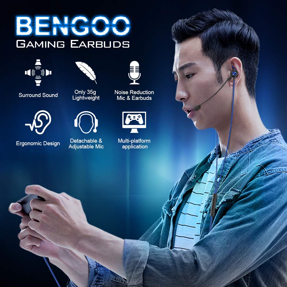 BENGOO G16 Gaming Earbuds, Gaming Headset in-Ear, Gaming Earbuds with Dual microphone, Mute and Volume Control, Gaming Earphones Wired for PC mobile PS4 5 Xbox Nintendo Switch PlayStation,3.5MM Jack