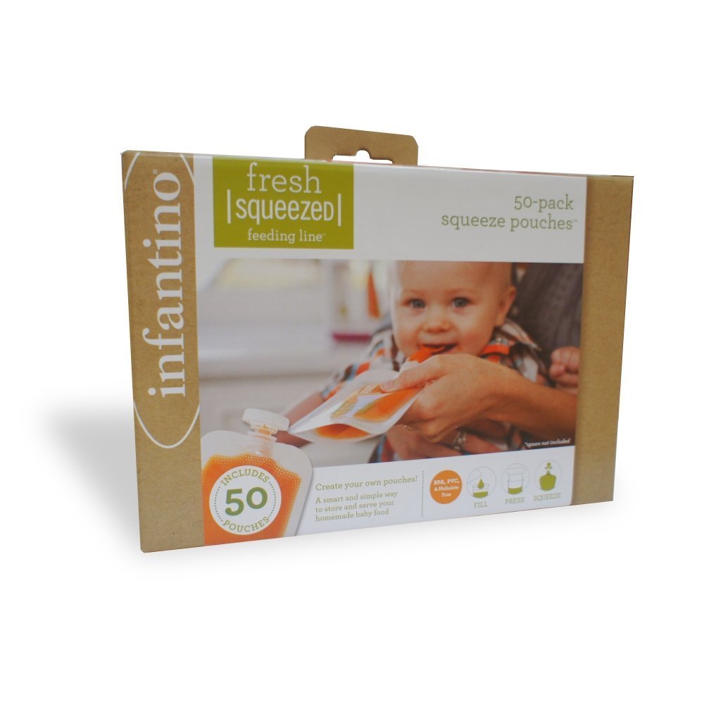 Infantino Disposable Squeeze Pouches, 4 oz. Pouches for Portable Homemade Semi-Solid Food for Babies and Toddlers, 50-Pack