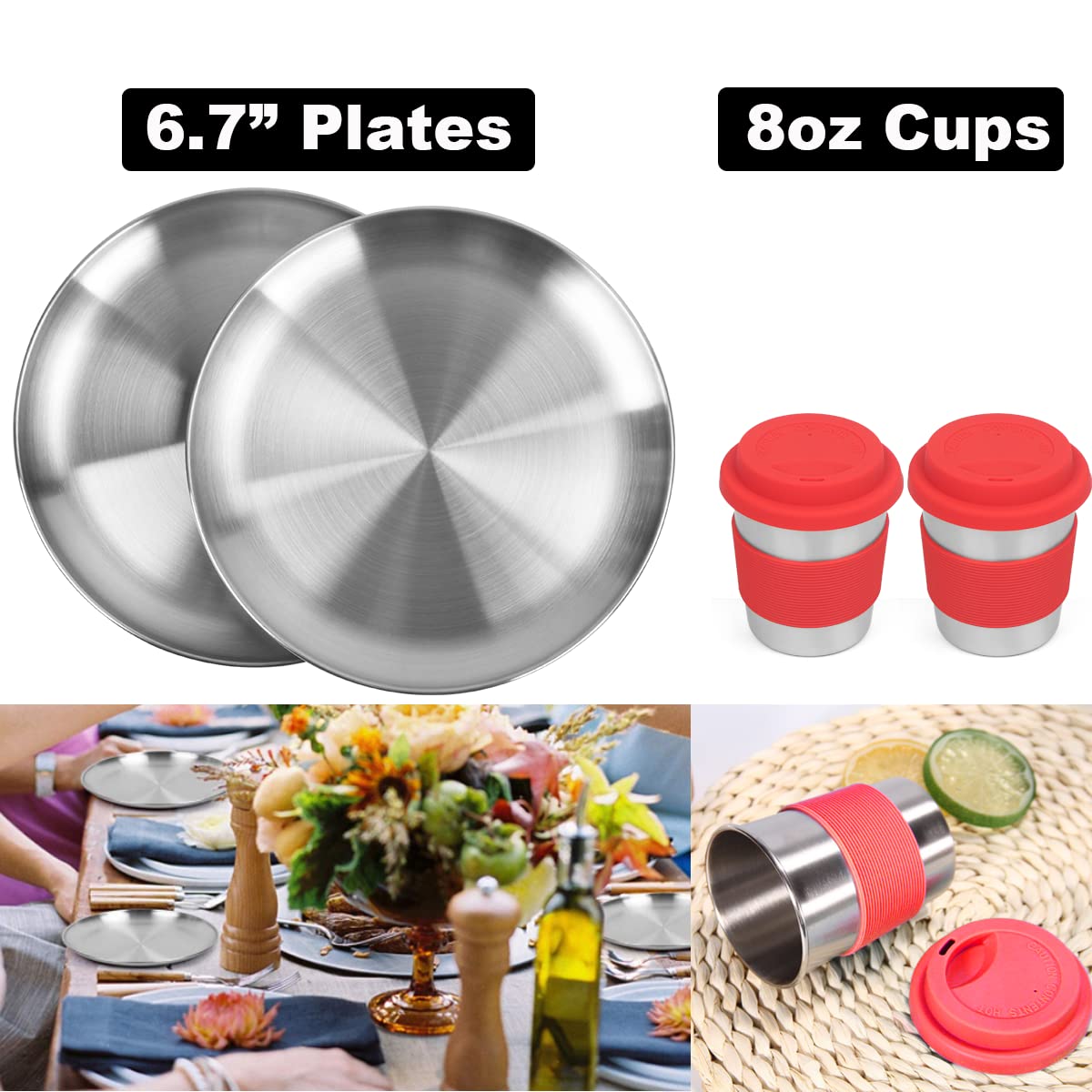 Bisgear Camping Cookware Kettle Mess Kit - Camping Cooking Set Stainless Steel 18/8 Plates Cups with Lids &Sleeves Cutlery - Camping Pots and Pans Set - Backpacking Gear Camp Accessories Equipment