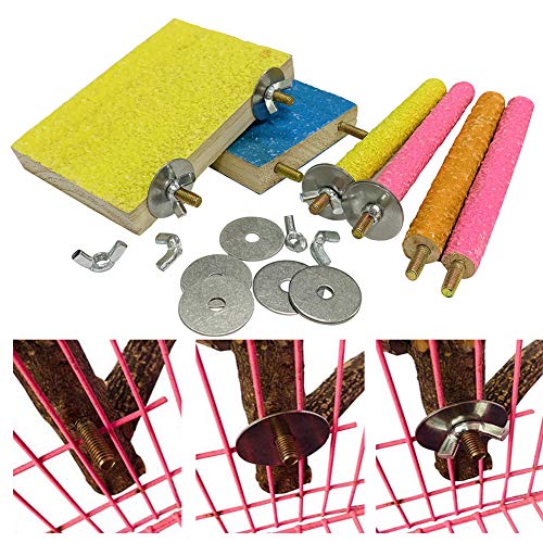Hamiledyi 6 PCS Bird Perch Stand Toy Wood Parrot Paw Grinding Stick Perch Stand Platform Parakeet Cage Accessories Exercise Toys for Budgies Cockatiel Conure