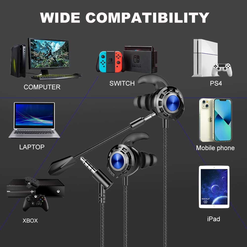 BENGOO G16 Gaming Earbuds, in-Ear Gaming Headset, Gaming Earphones with Dual Microphone, Mic Mute and Volume Control, Wired Earbuds for PC Mobile PS4 5 Xbox Nintendo Switch PlayStation,3.5MM Jack