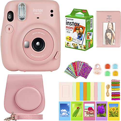 Fujifilm Instax Mini 11 Camera with Fujifilm Instant Mini Film (20 Sheets) Bundle with Deals Number One Accessories Including Carrying Case, Color Filters, Photo Album, Stickers + More (Blush Pink)