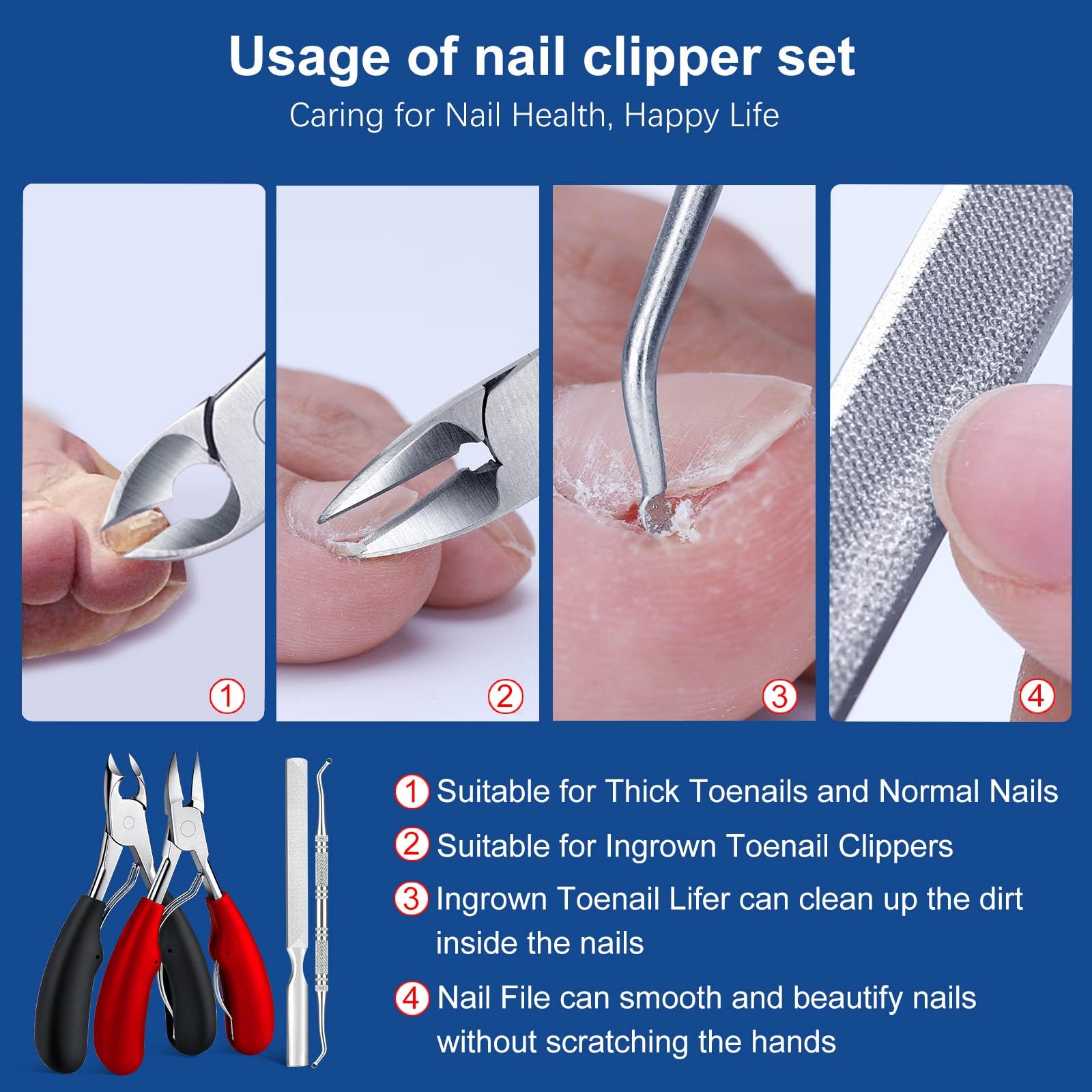 Biufesrst Toenail Clippers, Nail Clipper for Seniors Thick Toenails, Ingrown Heavy Duty Nail Clippers, Extra Large Professional Adult Toe Nail Clipper Sets with Long Handle