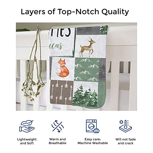 MDPrints Personalized Baby Blankets for Boys - Customized Baby Blanket with Name - Newborn Nursery Gift - Soft Plush Fleece (Woodland 214)