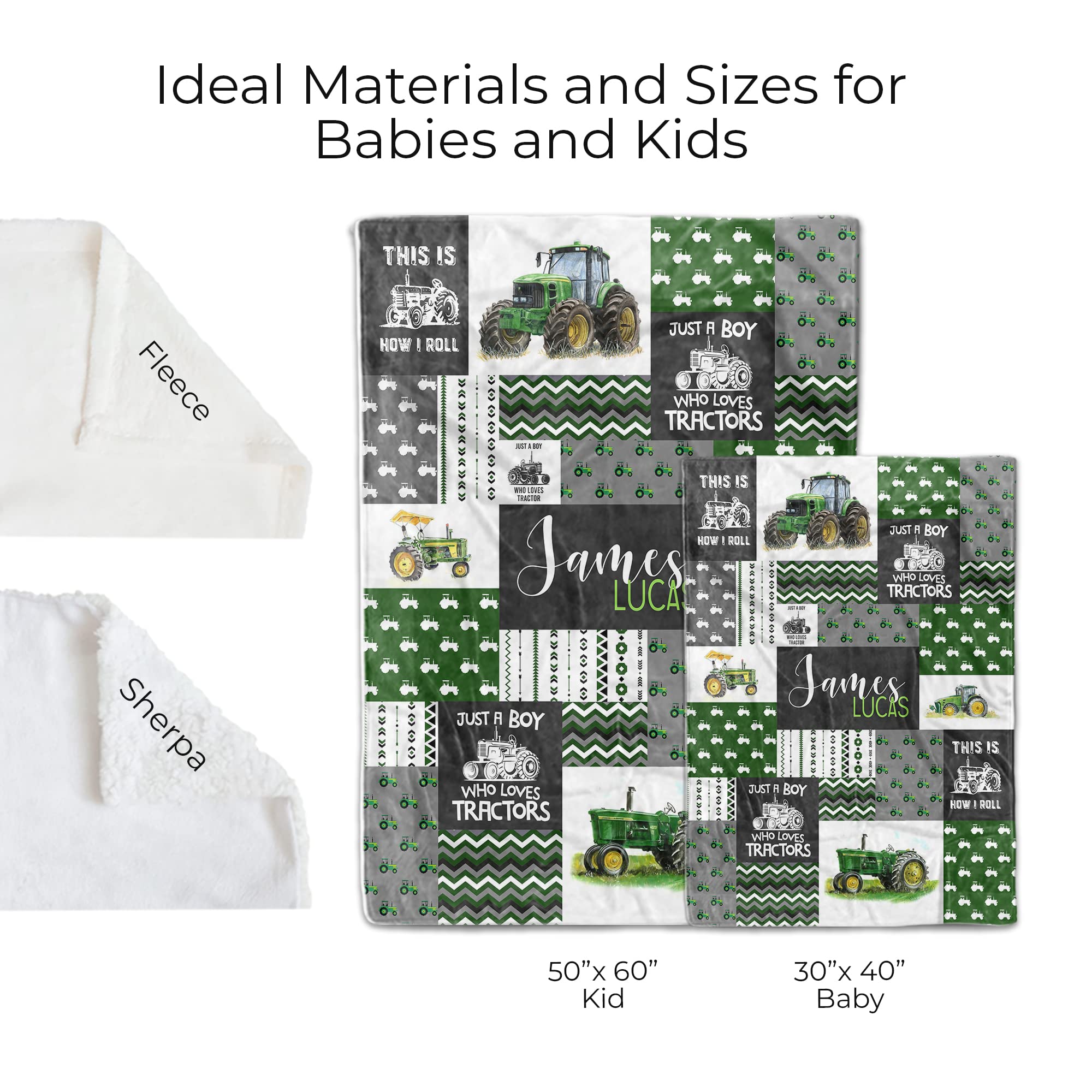 MDPrints Tractor Personalized Baby Blankets for Boys, Personalized Baby Gifts with Name, Customized Baby Blanket, Newborn Boy Gift, Soft Fleece