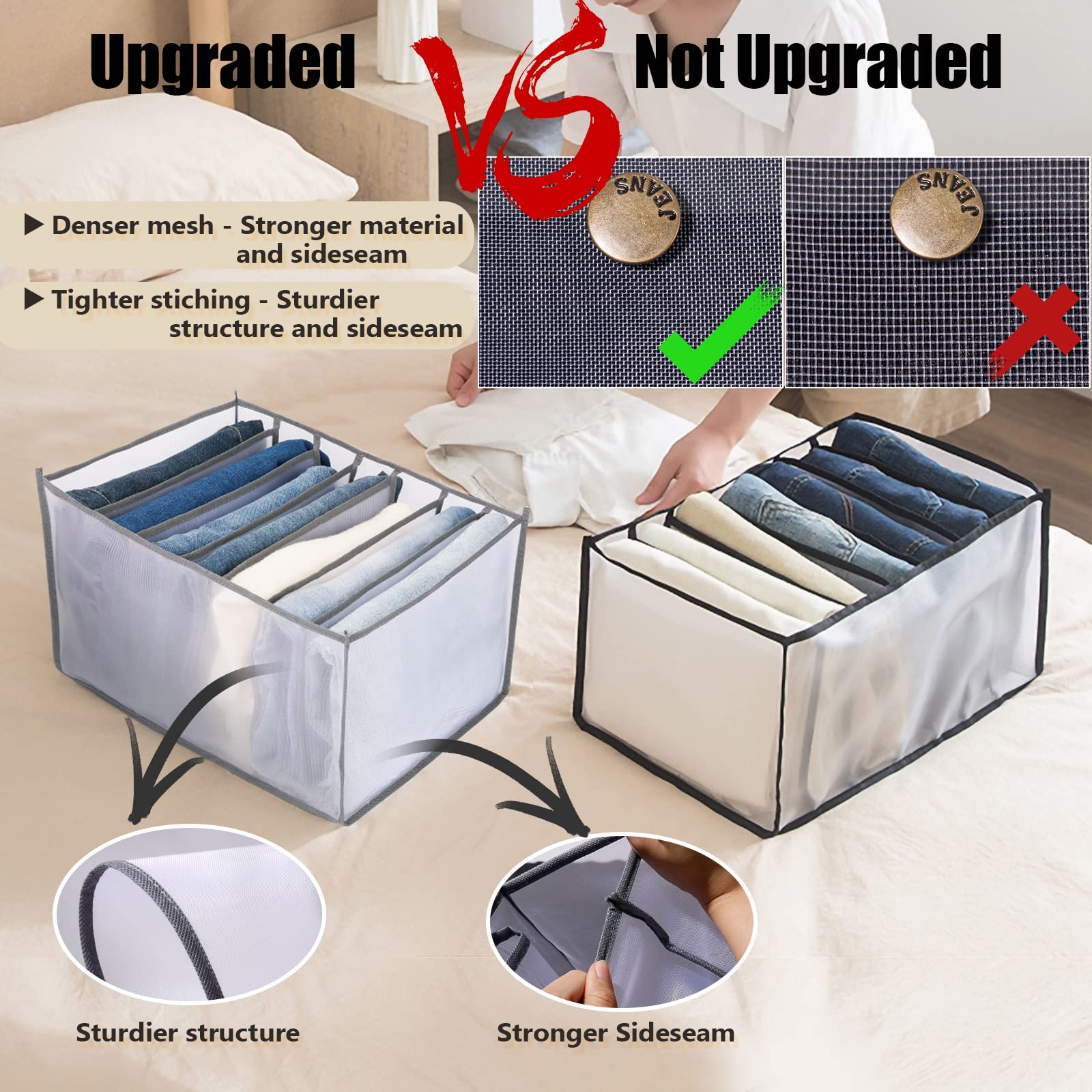 Upgraded Wardrobe Clothes Organizer, TIGARI Drawer Organizers for Clothing, Soft Organizer Clothes, Storage for Folded Jeans, Divided Clothes Organizer for Jeans Pants T-Shirts Underwear (9 Grids)