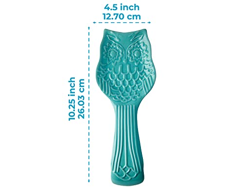 Decorative Owl Spoon Rest for Kitchen Countertop β Modern Farmhouse Spoon Holder for Stove in Lovely Aqua Blue, made with Chip-free Ceramic β Dishwasher Safe Utensil Rest