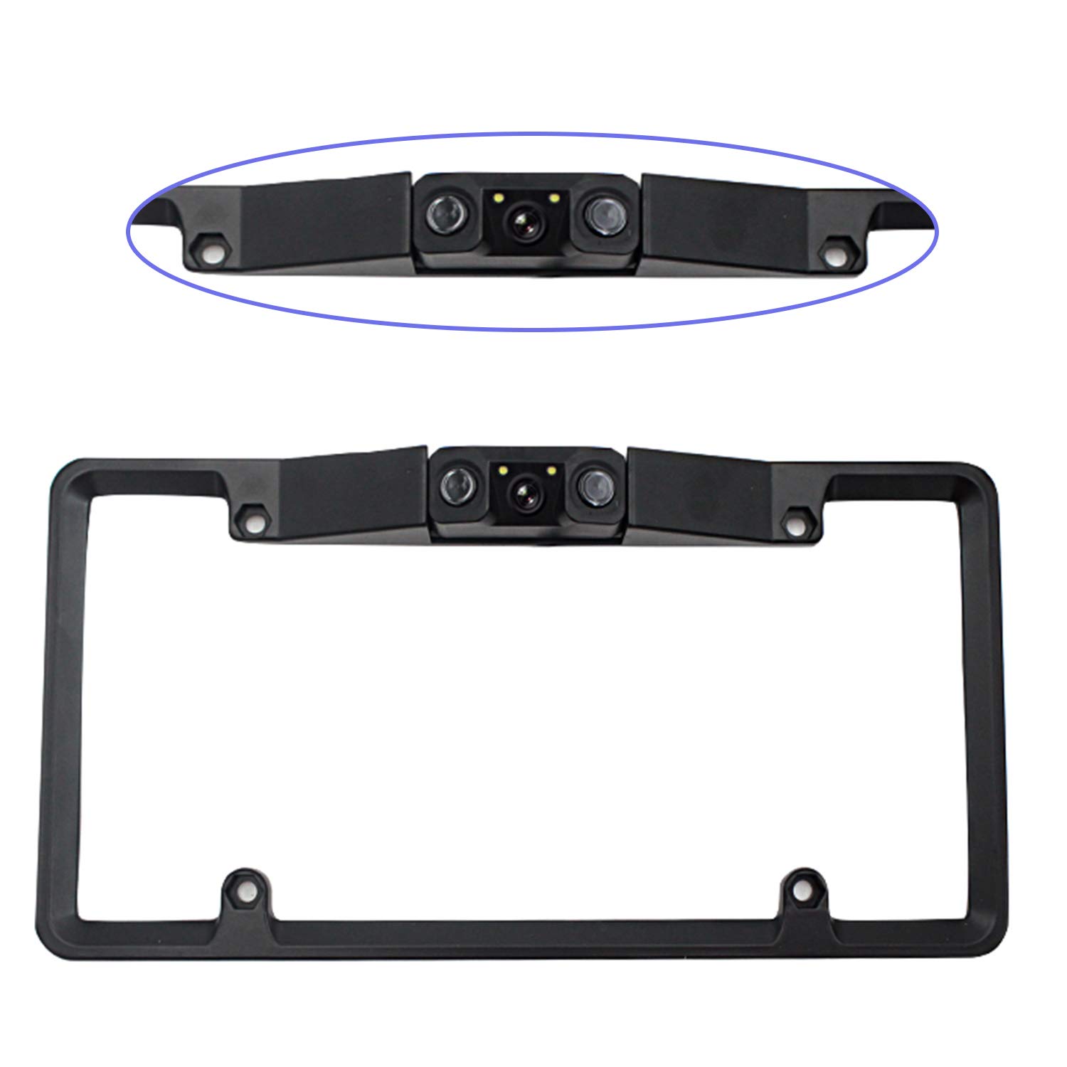 BY-J License Plate Frame with Car Reverse Backup Radar System, Parking Detector Monitor with Radar Sensor, 170 Degrees Night Vision Rear View Backup Camera, Parking Sensor Kit, for Car Pickup SUV