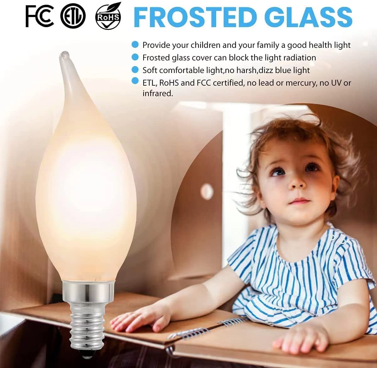 E12 LED Candelabra Bulb,4W Vintage Edison Style Light Bulbs, 40 Watt Equivalent,2700K Warm Soft White 400LM, Dimmable Candle Bulbs, C35 Frosted Glass Flame Shape Bent Tip(6pack)