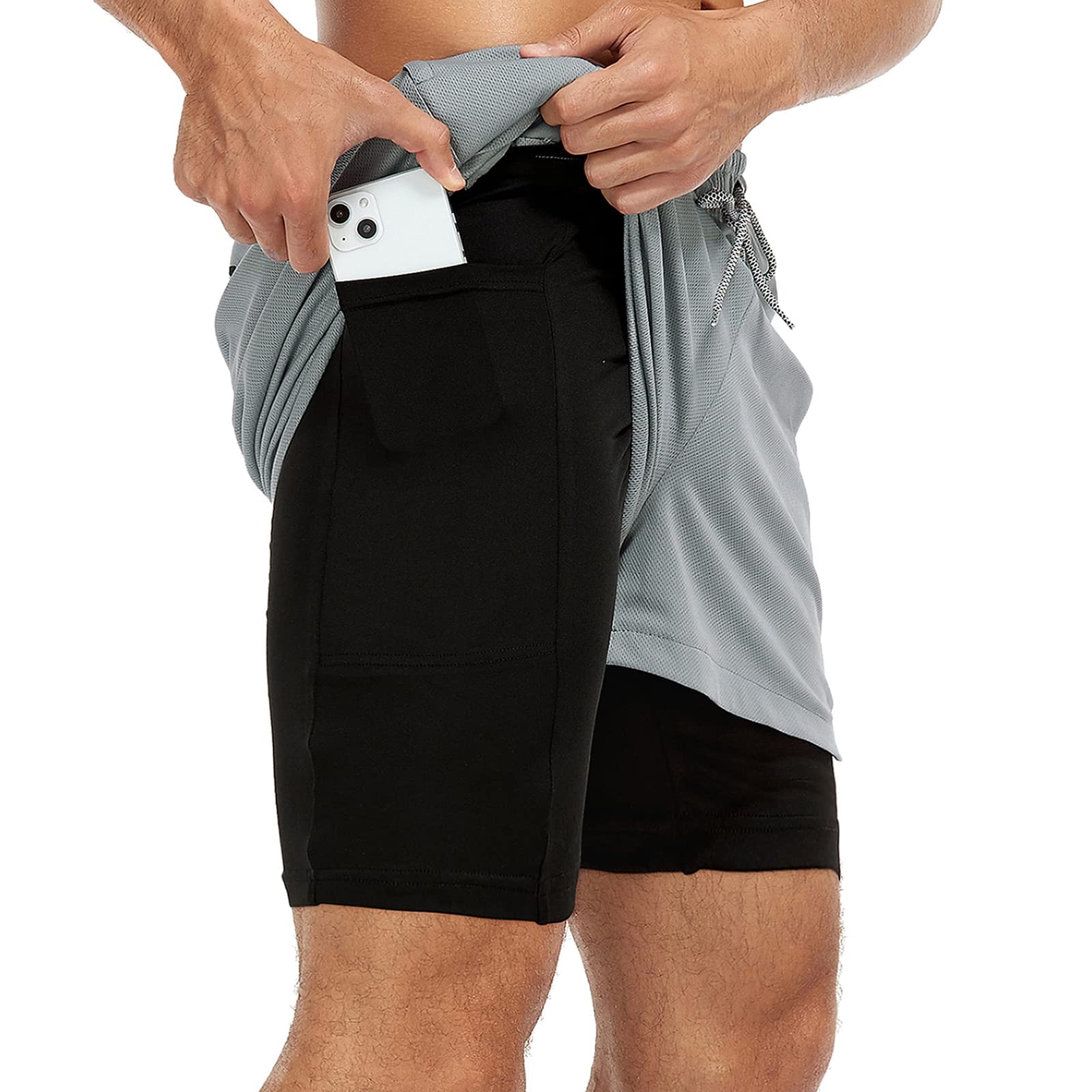 Century Star Mens Running Shorts Athletic Workout Quick Dry Compression Short for Men with Pockets Training Sport Gym Shorts Blue X-Large