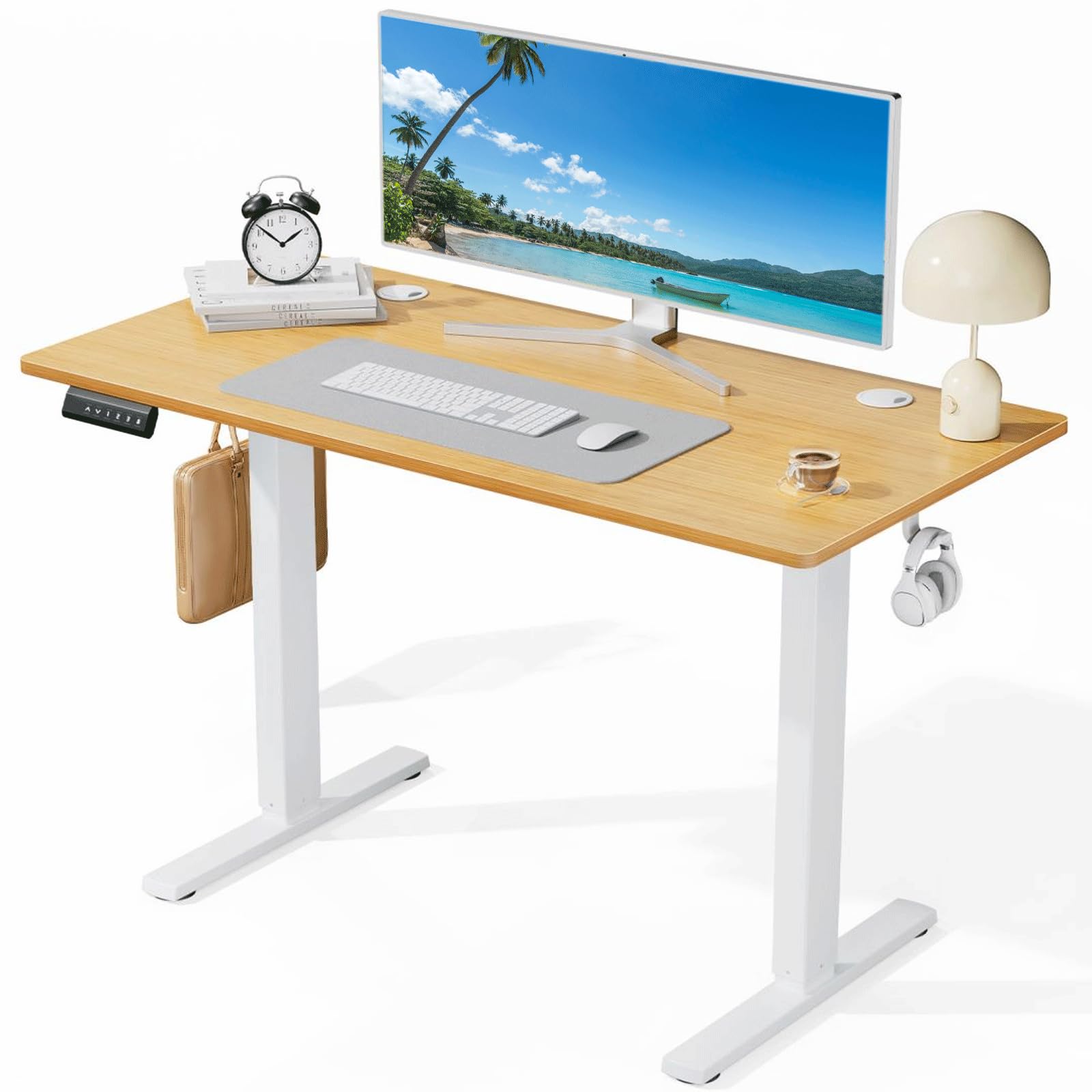 Electric Standing Desk, 63 Inches Lift Motorized Gaming Table with T-Shaped Metal, Ergonomic Memory Controller Sit Stand Desk,Standing Desk Adjustable Height for Home Office, Natural