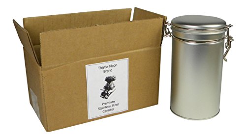 Thistle Moon 2 PC Metal Tea Coffee and Spice Tin Set β 12 Ounce Airtight Round Cannisters with Latch Lids β 6.5β x 3.6β Containers for Tea, Herbs, or Seasoning Storage