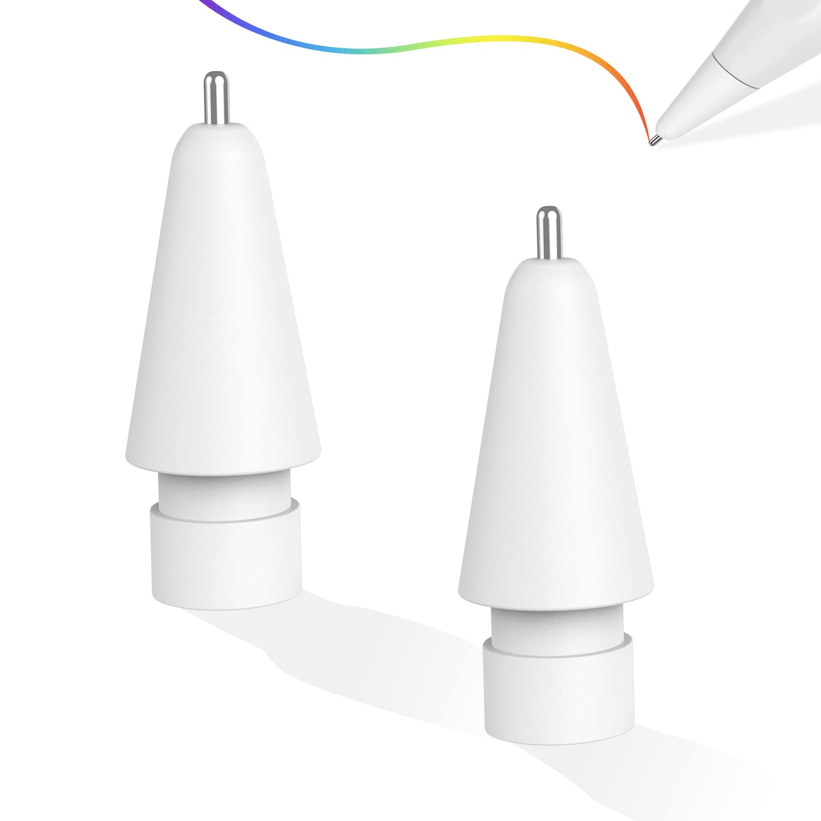 Replacement Tips for Apple Pencil 1st/2nd Generation - Upgraded Longer Fine Point High Sensitive Pen Like iPencil Nib, No Wear Out Noiseless Precise Control Stylus Tip for iPad Pro Pencil - White