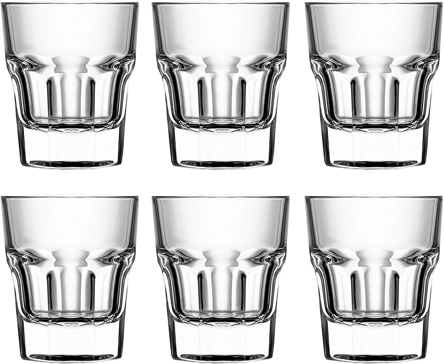 Circleware Scorchers Shot, Set of 6 Heavy Base Glassware Drinking Glass Cups for Whiskey, Vodka, Brandy, Bourbon and Liquor Beverage Bar Dining Decor Gifts, 1.5 oz, Clear