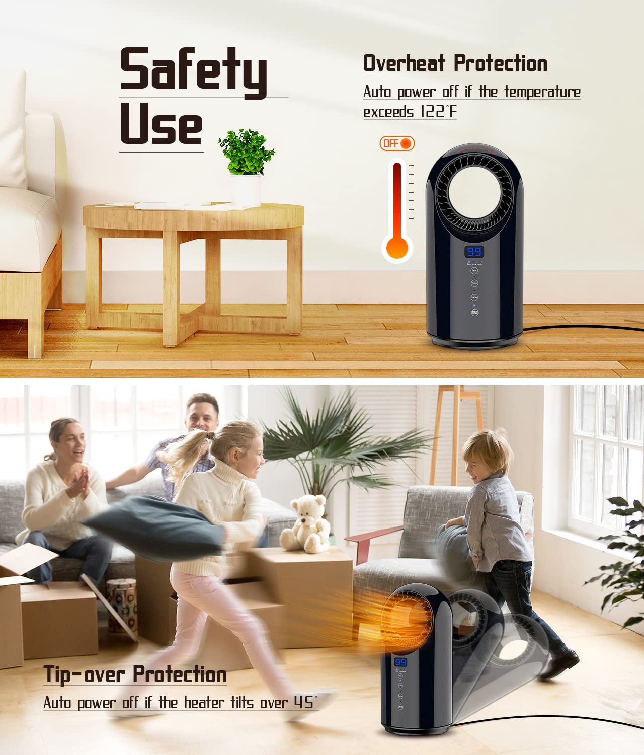 WAPEMORK Space Heater for Personal Use, Portable Indoor Electric Heaters, Small Bladeless Heater Fan with Adjustable Comfort Control Thermostat, Safe and Quiet for Bathroom Office Desk Baby Room (Black)