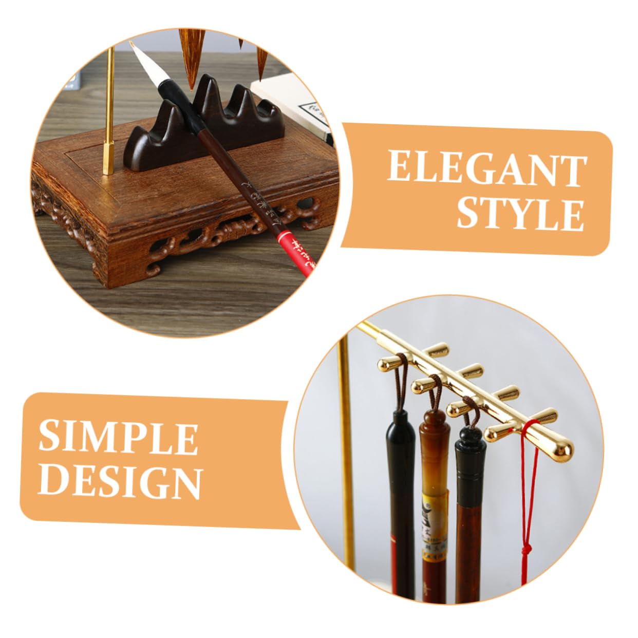 EXCEART Chicken Wing Wood Pen Hanging Calligraphy Stand Shelf Brush Pen Organize Rack Brush Holder Chinese Calligraphy Brush Stand Brush Pen Hanging Rack Display Stand Brass