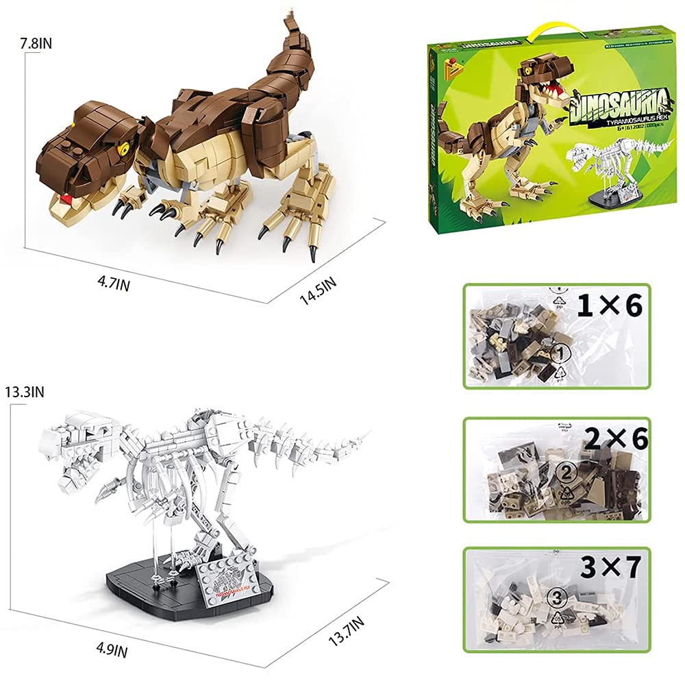 TreeGun Dinosaurs Building Blocks for Kids, 2 Models T-rex Dinosaurs Building Toy Set, STEM Creative DIY Building Toy Kit for Kid, Boy and Girl Ages 6 for Kids (906 Pieces)