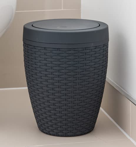 EEMKAY Addis Faux Rattan Round Swing Lid Bathroom Bin, Charcoal, 517488