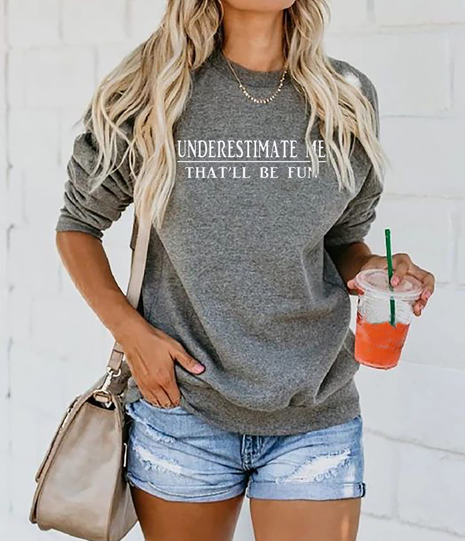 BOMYTAO Womens Underestimate Me That'll Be Fun Sweatshirt Funny Titans Of Terror Long Raglan Sleeve Tops (Light Grey, Medium)