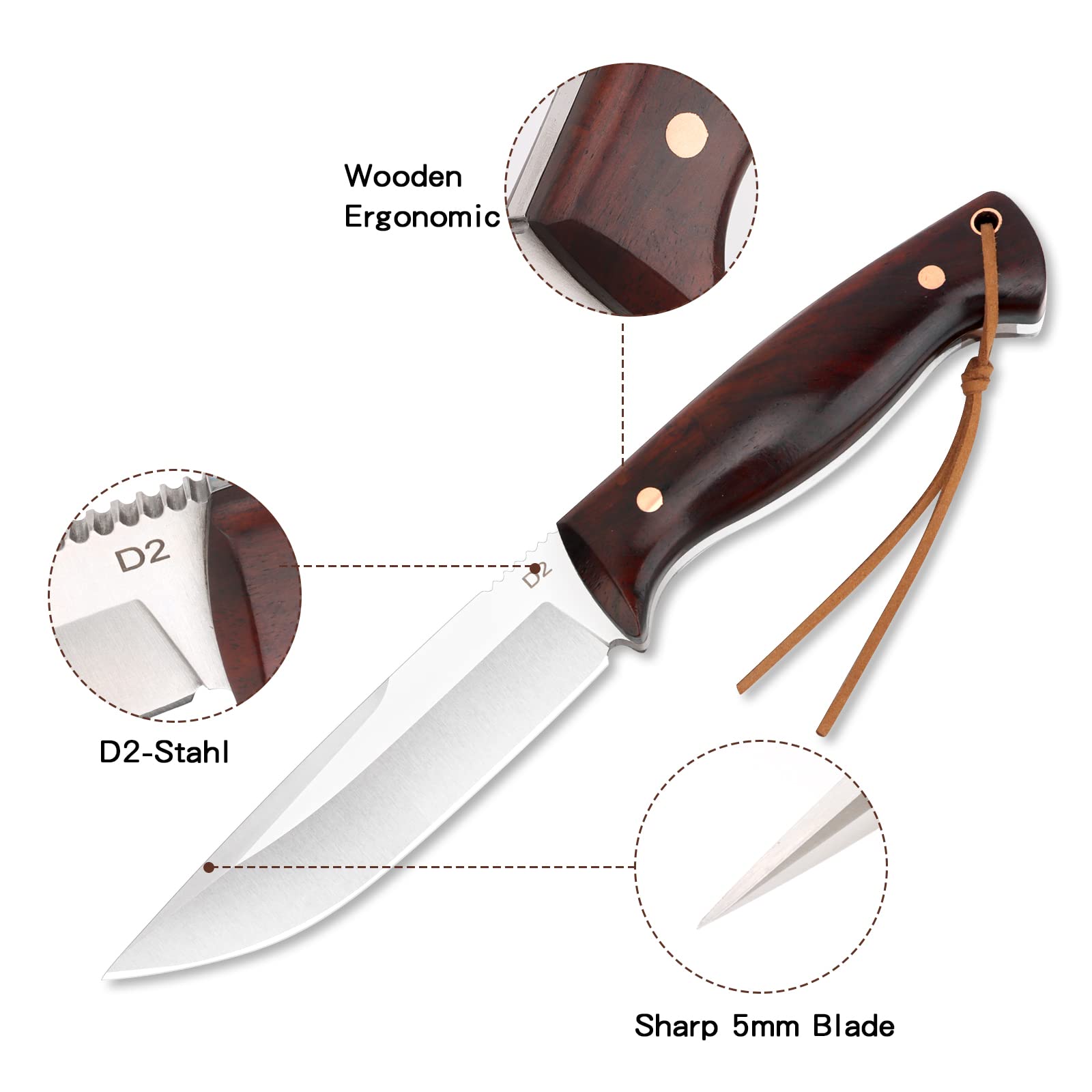 Benkey VG10 Damascus Pocket Knife with Clip Leather Sheath and Fixed Blade Hunting Knife Bundles