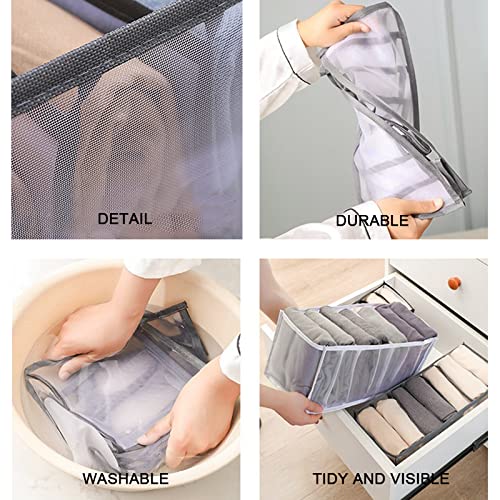 Wardrobe Clothes Organizer for Pants,T-shirt, Skirt, Underwear, Leggings, Kid Jeans Drawers Closet Mesh Storage Stackable Folded Clothes 7 Grid Washable
