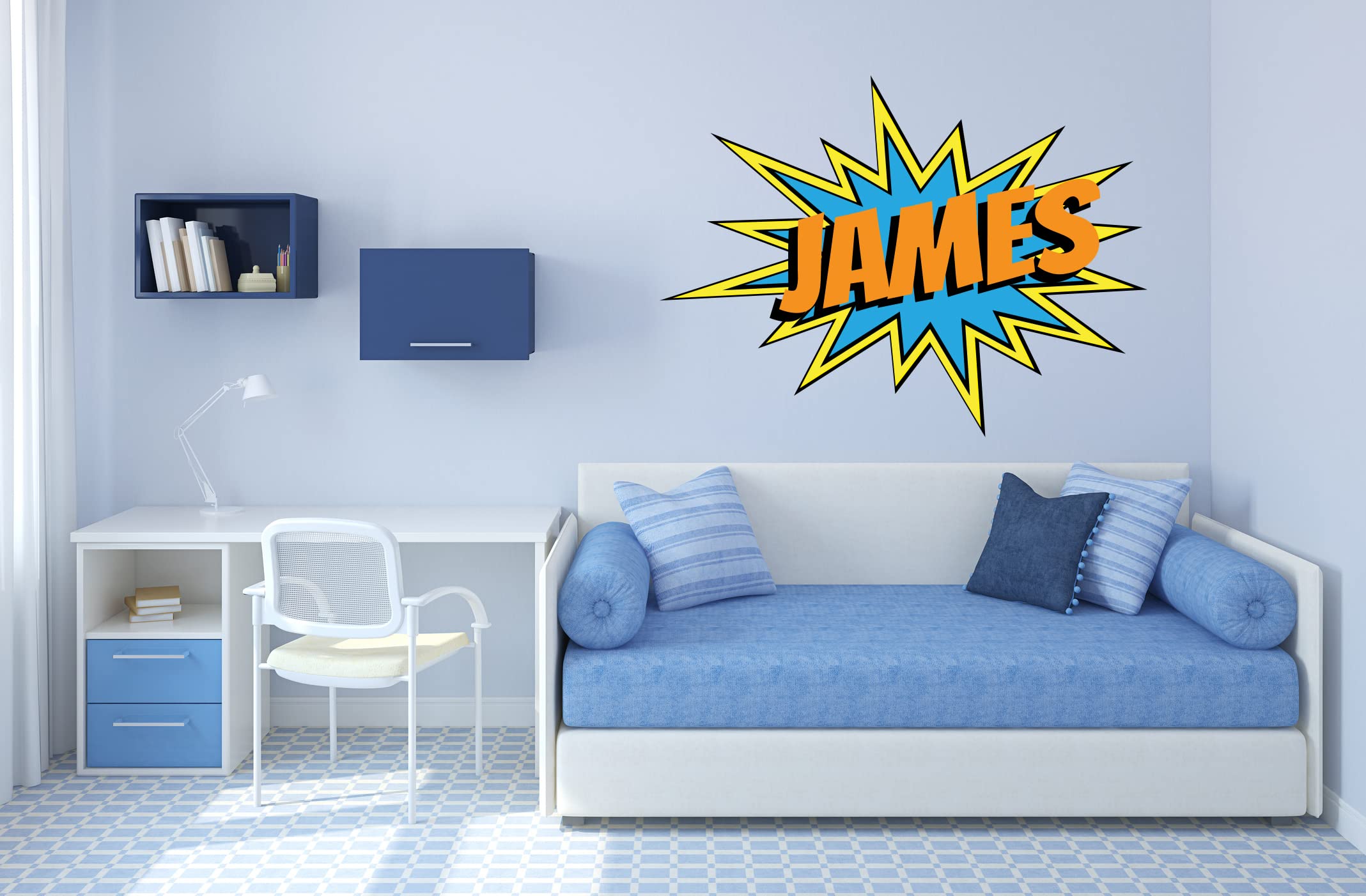 CuteDecals Custom Comic Name Wall Decal - Personalized Comic Name Wall Art Decal - Superheroes Nursery Wall Decor - Wall Decal for Nursery Bedroom Decoration (Small Wide 16''x15'' Height)