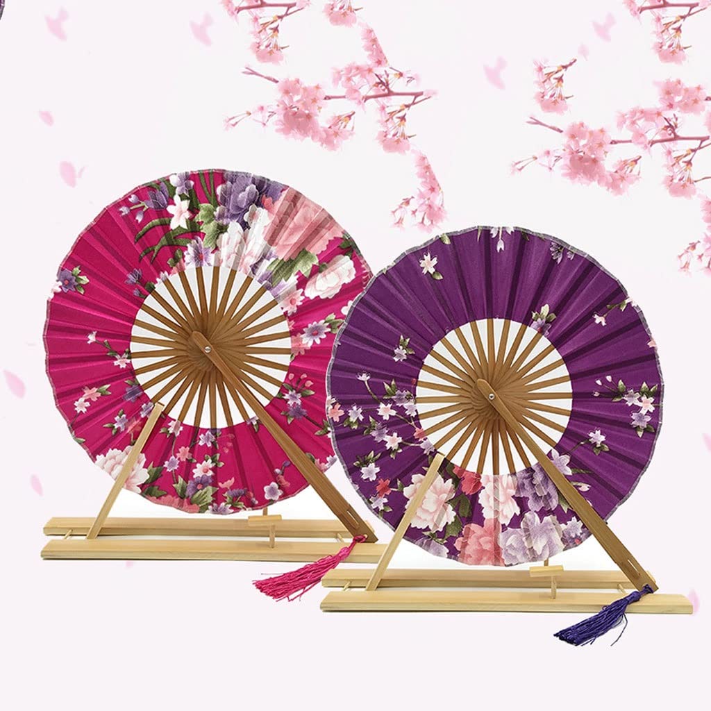 Classic Cherry Flower Blossom Hand Fan Surface Folding Round Circle Fan Wedding Party Favors Gift (Black-Soul Eater1,26 * 32.5cm)
