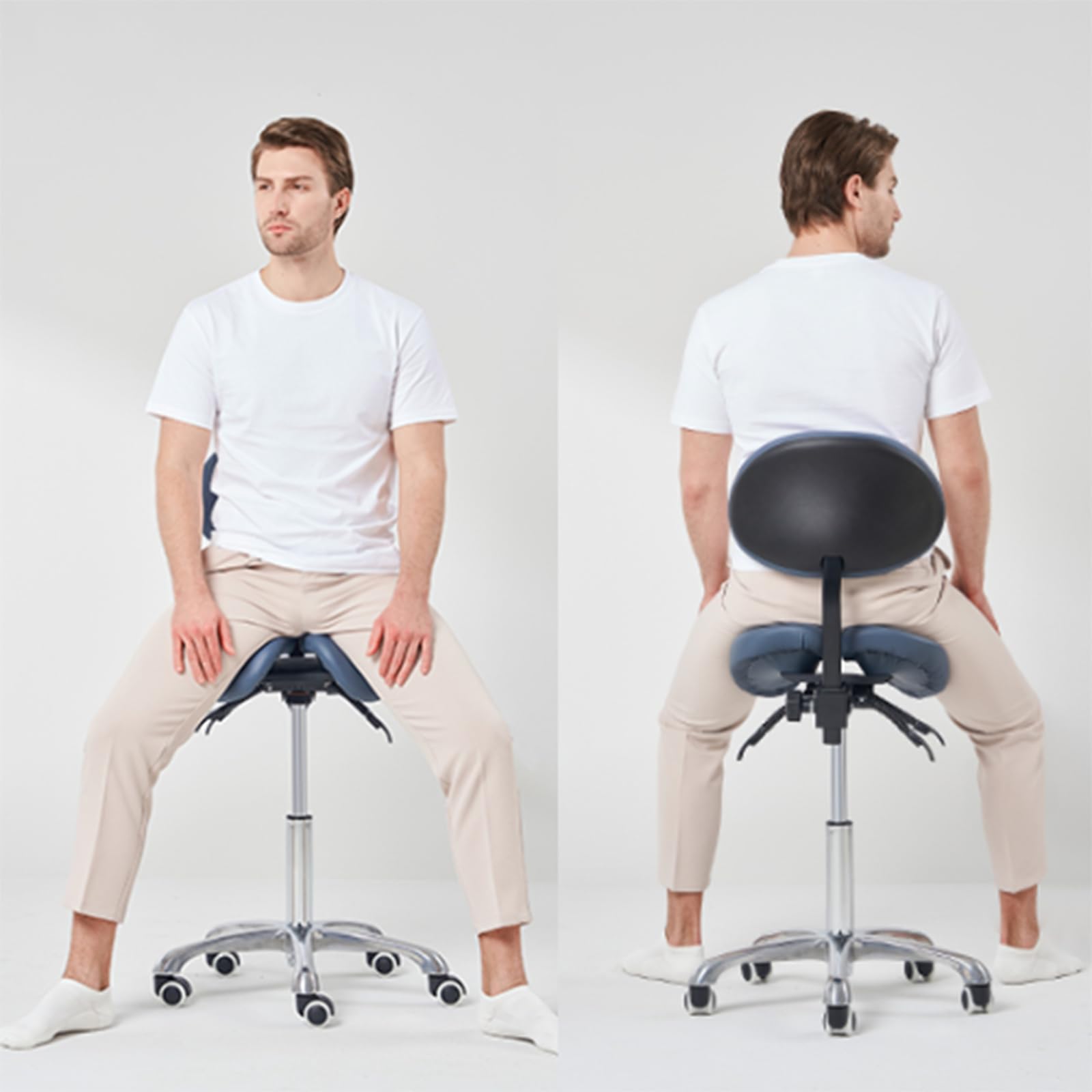 SFKLYU Adjustable Saddle Stool Ergonomic Saddle Stool Chair Split Style Saddle Seat Chair Backrest with Ankle for Home Office Dental Clinic,B