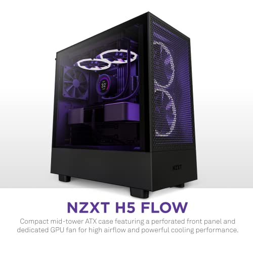 Intel Core i5-13600KF Desktop Processor 14 cores (6 P-cores + 8 E-cores) 24M Cache, up to 5.1 GHz & NZXT H5 Flow Compact ATX Mid-Tower PC Gaming-Case – High Airflow Perforated Front Panel – Black