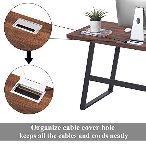 BON AUGURE Computer Desk, Modern Simple Wood Home Office Desk, Wood and Metal PC Writing Workstation, Walnut Sturdy Home Office Desks (55 Inch, Rustic Oak)