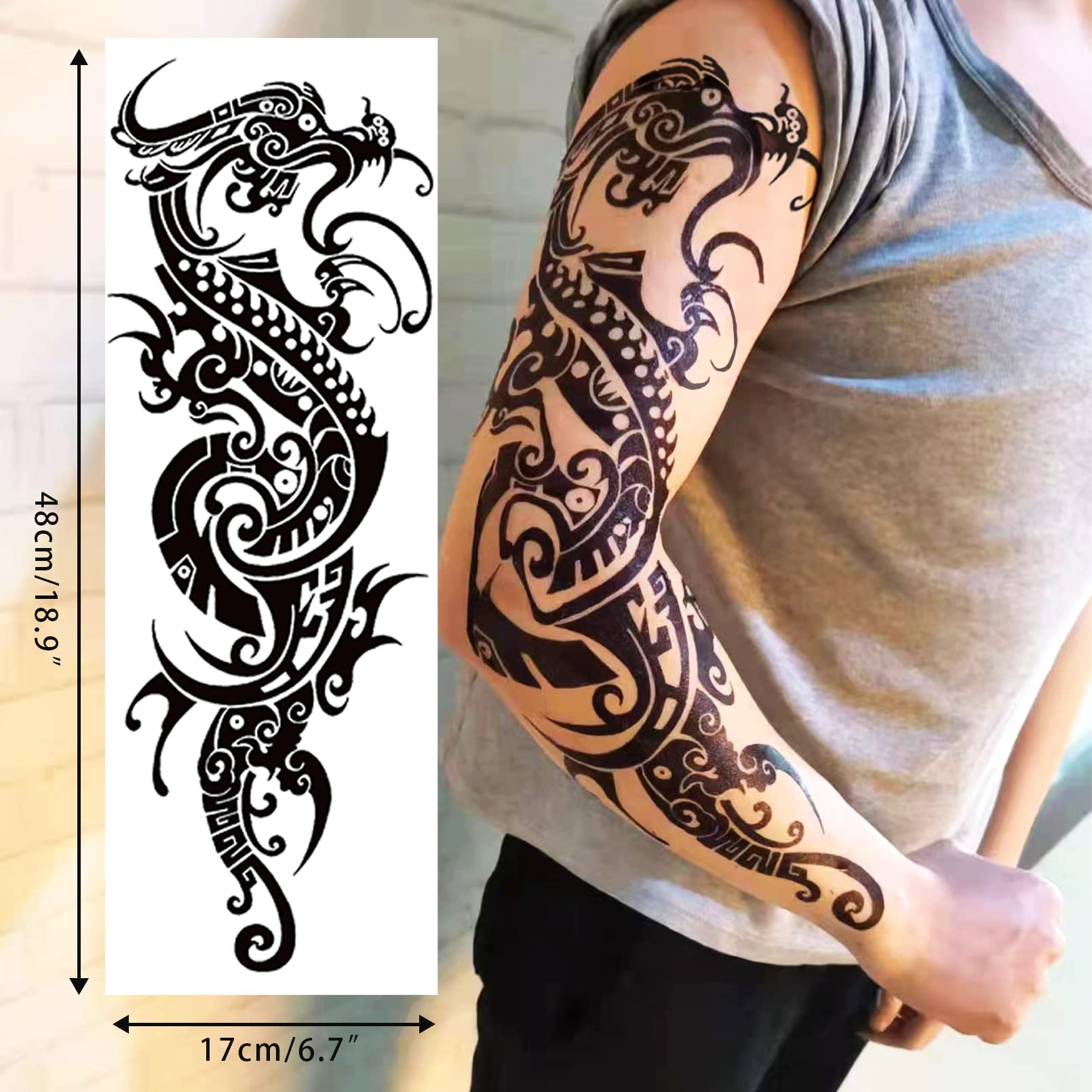 CUTELIILI Full arm temporary tattoo for Men,12sheets (L19“xW7”) Sleeve Tattoos temporary, Fake Tattoos That Look Real and Last long,Tiger Dragon Koi Evil Eyes
