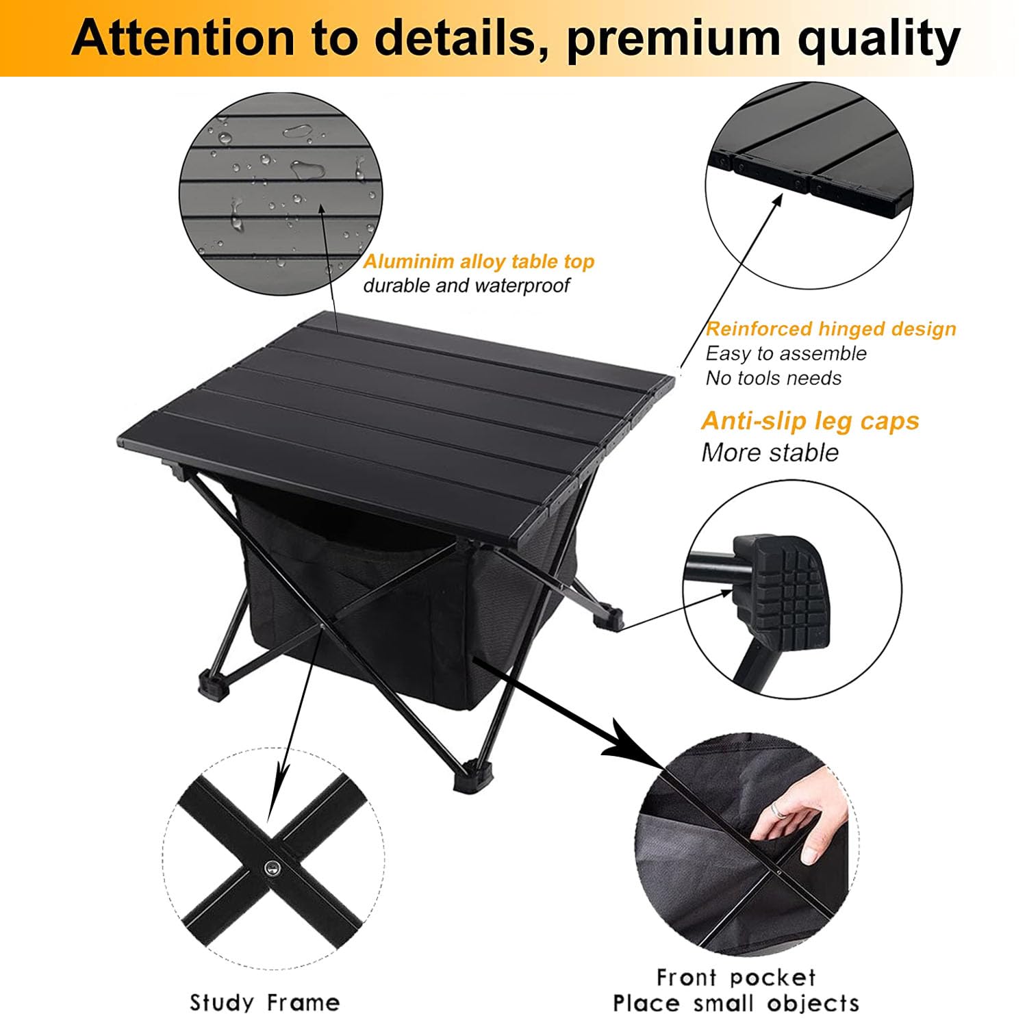 BlueZOO Portable Camping Table with Carrying Bag, Lightweight Aluminum Foldable Tabletop for Outdoor Camp, Cooking, Picnic, BBQ, Folding Beach Tables with Storage for Sand, 15.8x13.8x11.4inches