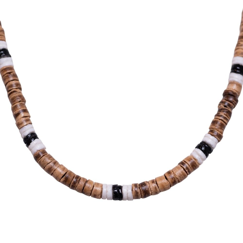 BlueRica Tiger Brown Coconut Beads & Black Shell Beads Necklace (18")