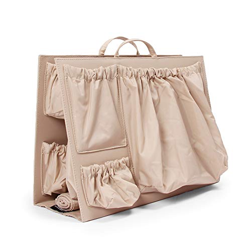 ToteSavvy Original Bag Organizer (14" L x 10" H) - 11 Pocket Tote Insert - For Travel, Work, Baby and More (Original Almond)