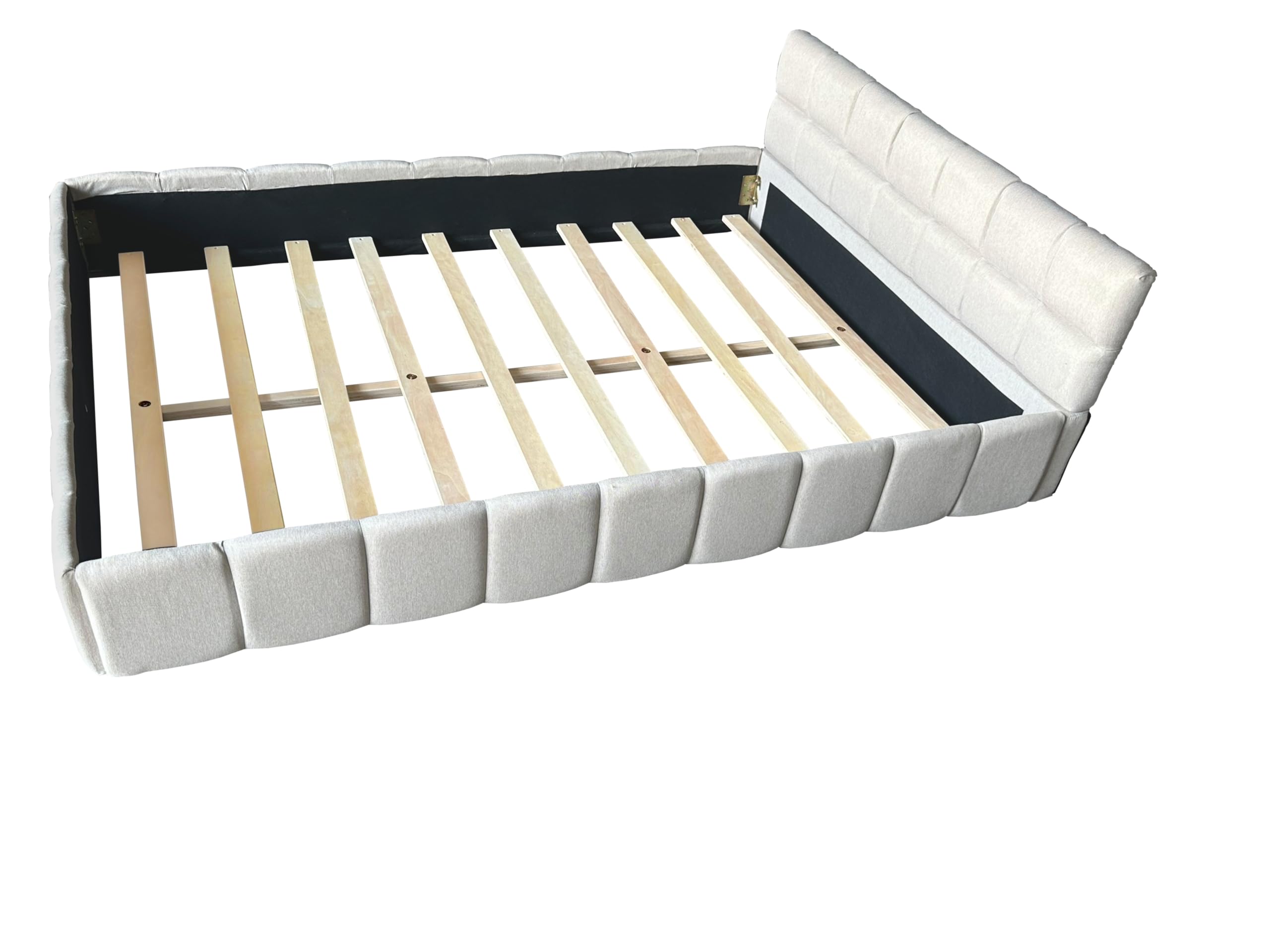 DNYN Full Size Upholstered Platform Bed with Thick Fabric for Kids/Adults,Solid Wood Bedframe w/Wood Slat Support for Small Space,Bedroom,Apartment,Easy Assembly & No Box Spring Needed, Beige
