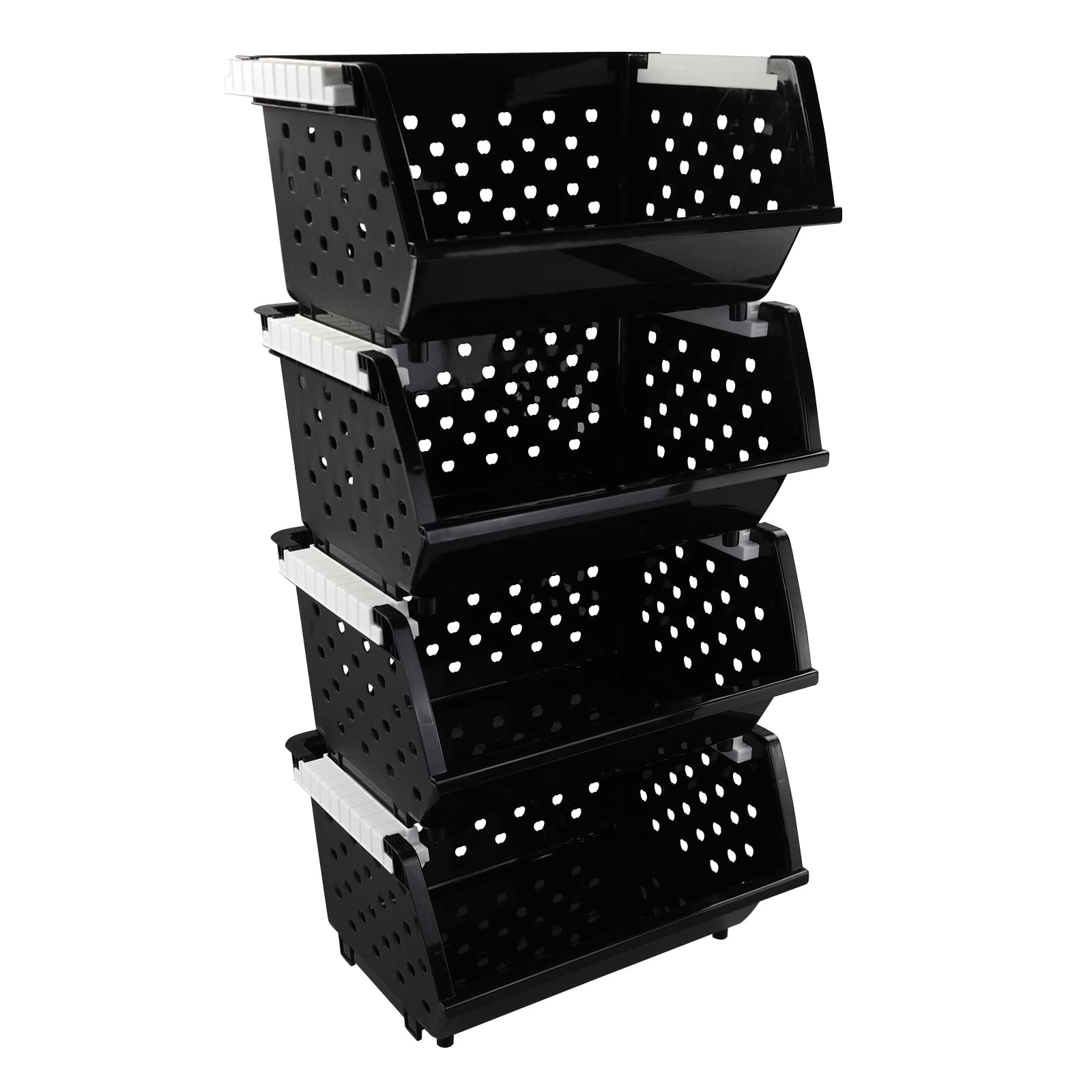 CadineUS 4-pack Plastic Stackable Organizer Basket, Large Stacking Storage Basket Bins, Black