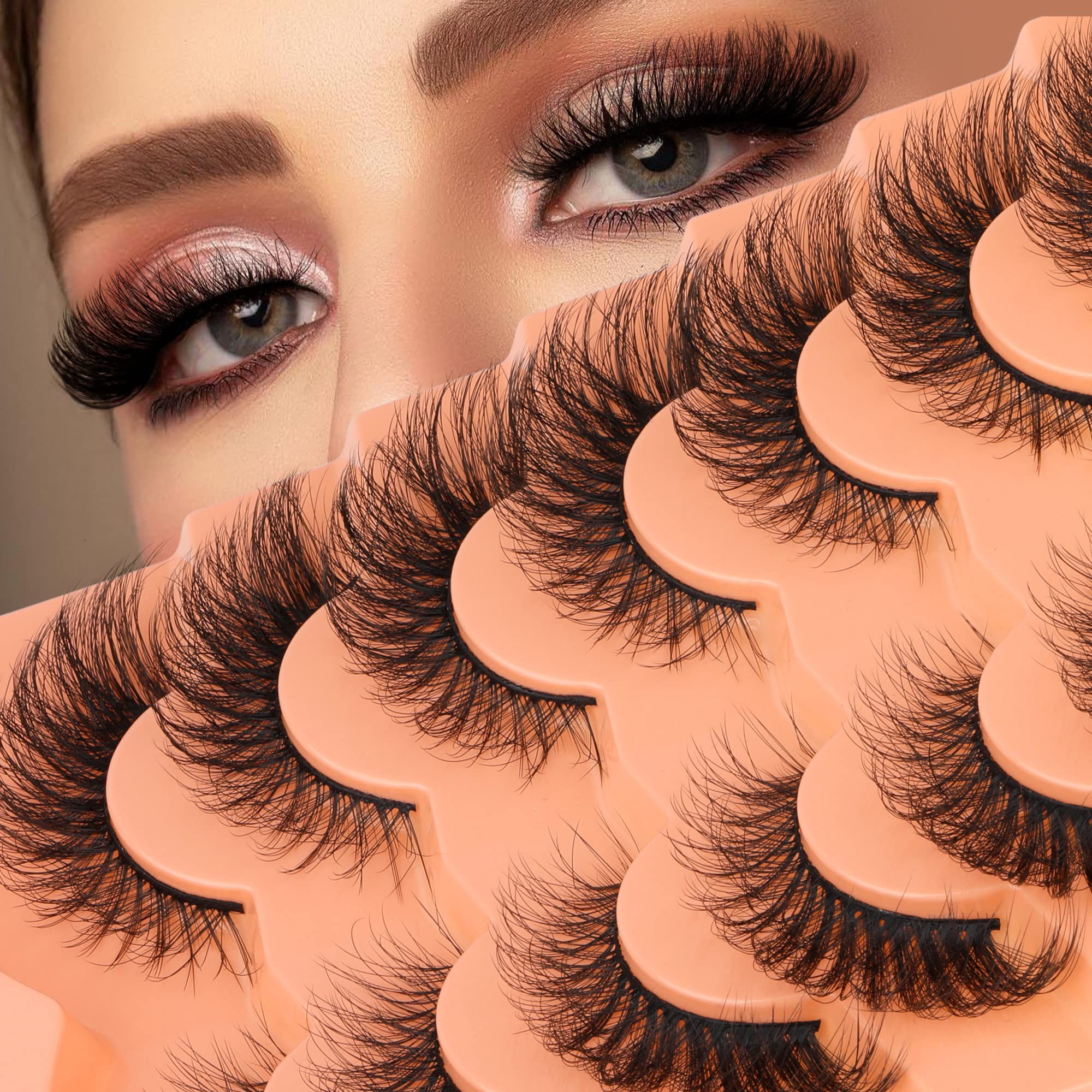 False Eyelashes Cat Eye Lashes Wispy Fluffy Fox Eye Lashes Natural Look Mink 8D Volume Curly Fake Eyelashes Dramatic Full Strip Lashes Pack by GVEFETIEE