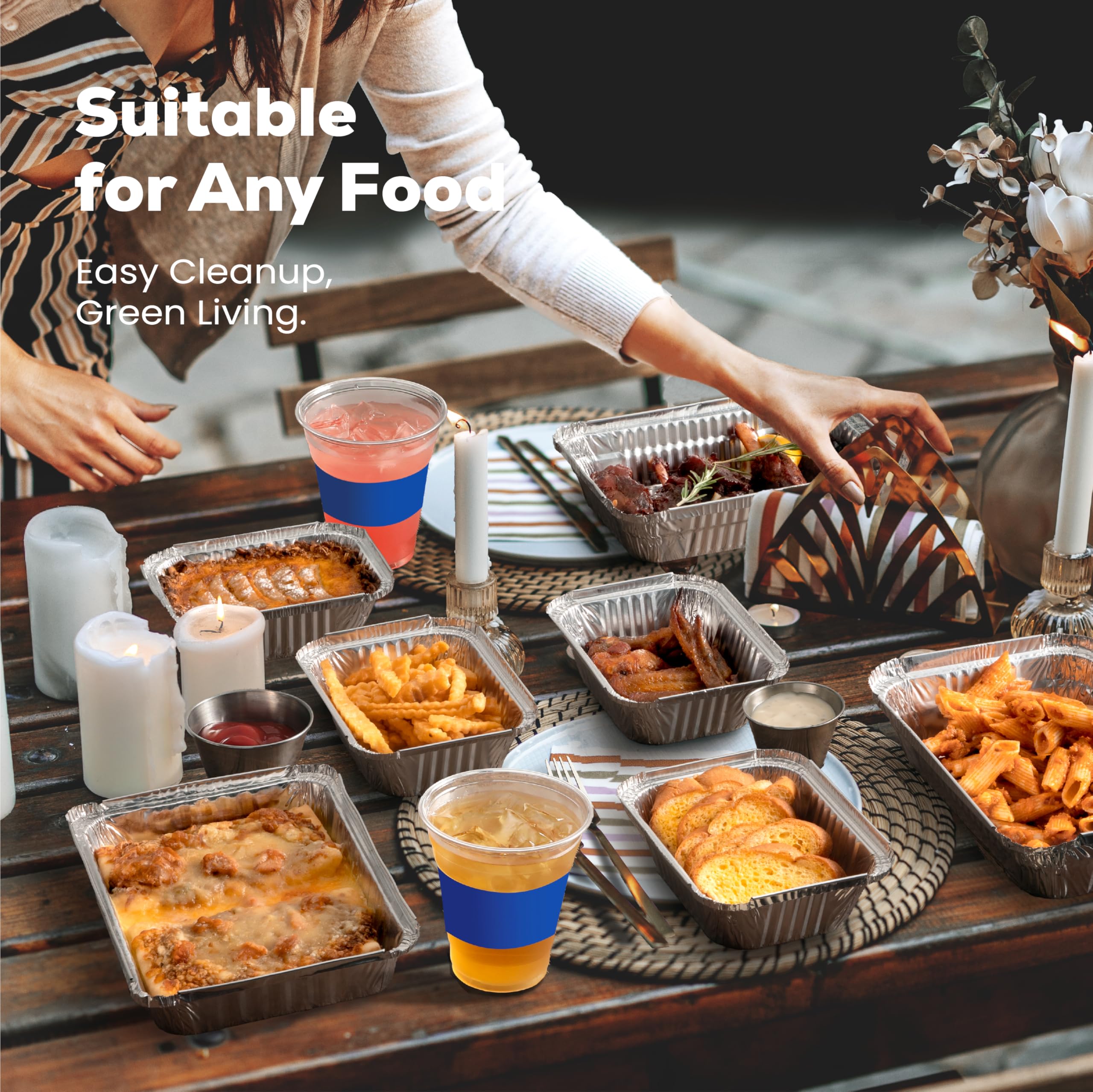 Fit Meal Prep [100 Pack 1 lb Small Aluminum Foil Pans with Lids, Disposable Take Out Food Containers with lids for Freshness and Spill Proof, 5 x 4 Disposable Cookware for Catering, Restaurants