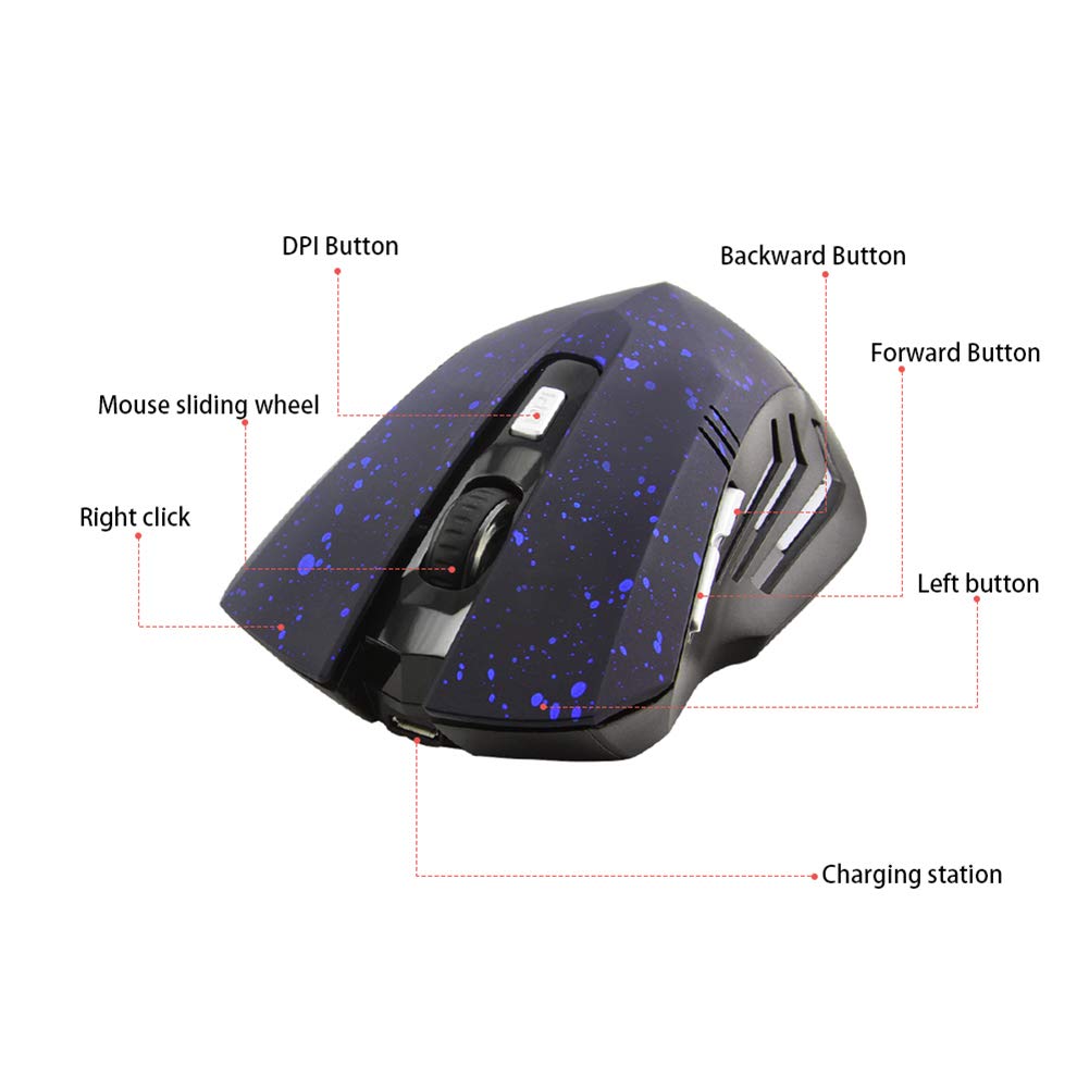 Bluetooth 3.0 Wireless Mouse, Ergonomic Portable Gaming Mouse Silent Rechargeable Optical Large Mice with 6 Buttons & 3 Adjustable DPI for PC Laptop Notebook Windows Android Mac OS (Dark Blue)