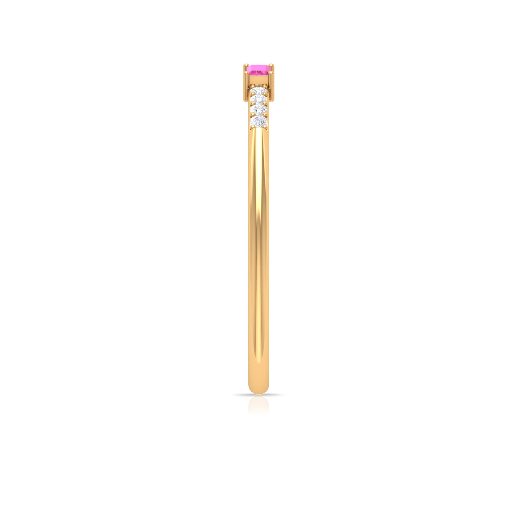 Certified Natural Pink Sapphire Diamond Promise Ring, AAA Quality, Pink Sapphire Anniversary Ring - With Jewelry Box, 14K Yellow Gold, Size:US 9.00