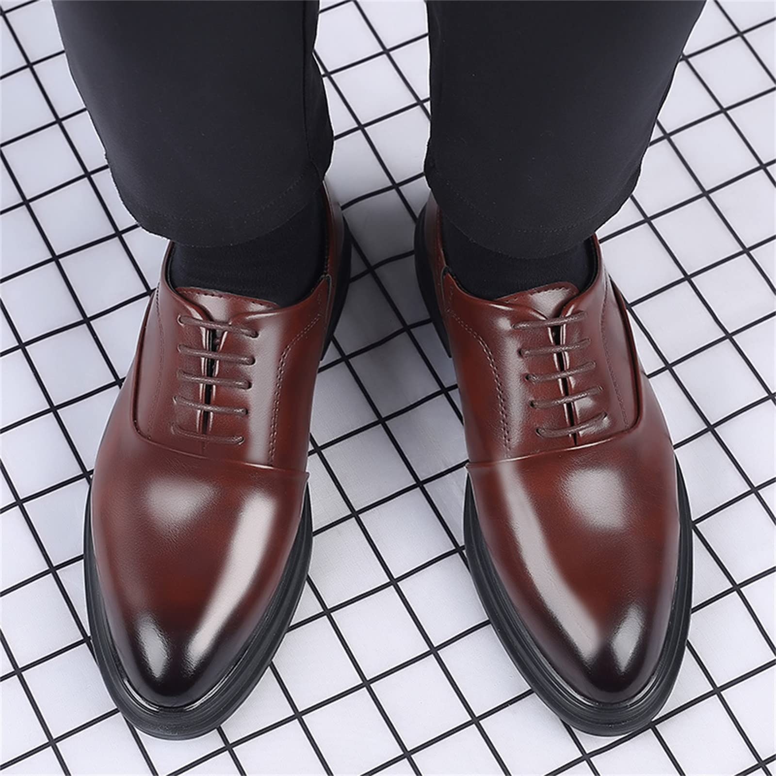 Classical Style Leather Shoes for Men Slip On PU Leather Low Rubber Sole Block Heel Work Mens Leather Tan Dress Shoes