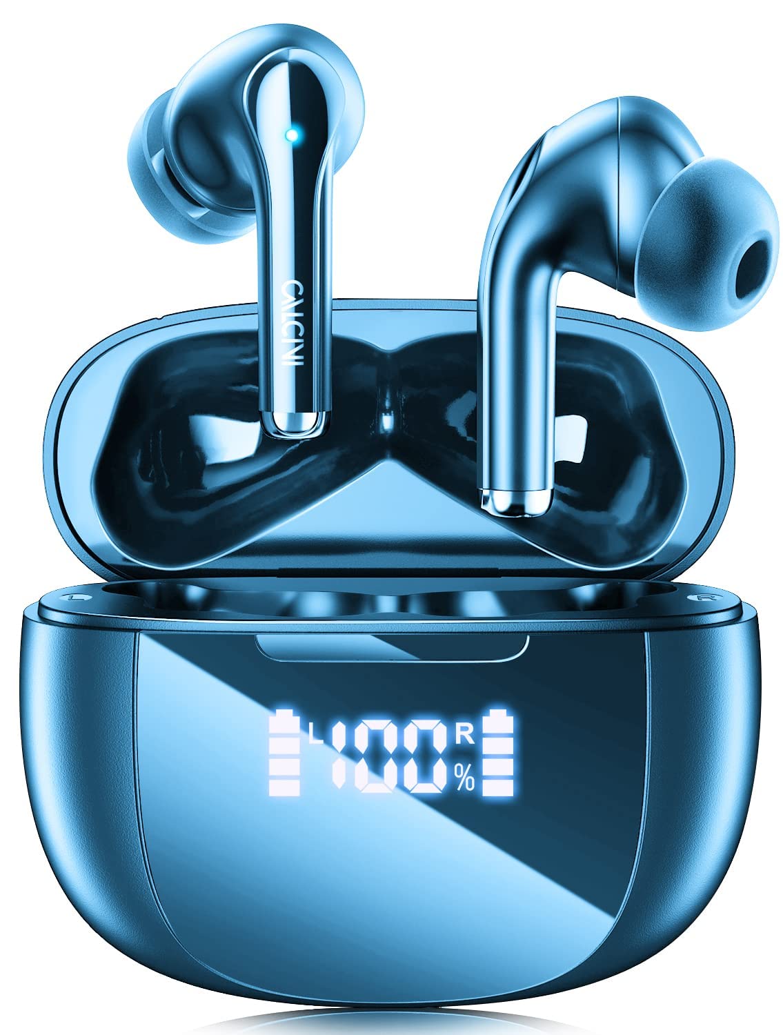 CALCINI Wireless Earbuds, Bluetooth Earbuds 5.3 with LED Power Display Charging Case (SkyBlue)