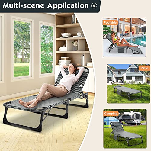 MOPHOTO Folding Lounge Chair 5-Position, Folding Cot, Portable Outdoor Folding Chaise Lounge Chair for Sun Tanning, Perfect for Pool Beach Patio Sunbathing