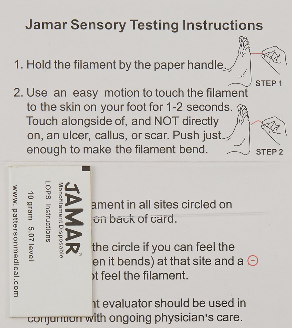 Jamar Disposable Monofilaments, Pack of 20 LOPS (Loss of Preventative Sensation) 5.07 Measuring Tool for Diabetic Foot & Neuropathy Screening, Monofilament Set, Includes Instruction Card