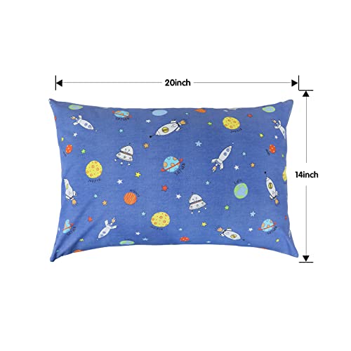Space Kids Toddler Pillowcases, 2 Pack Cotton Pillow Cover, Soft Pillow Shams Travel Pillow Cases with Envelope Closure for Kids Bedding, 14x20Inch Pillow Case